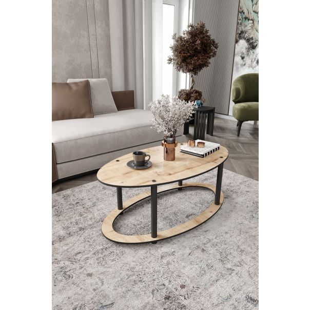 HANAH HOME Klub sto Hole Ellipse, svetlo braon/crna