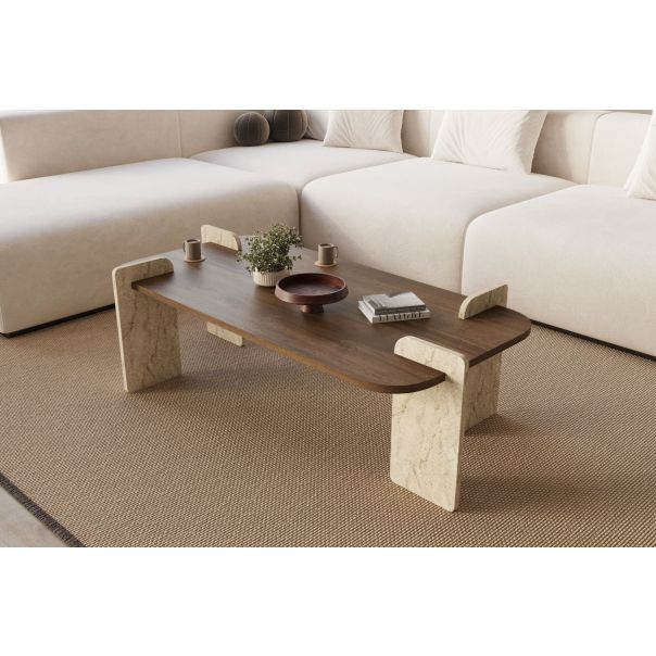 HANAH HOME Klub sto Leapiri, braon/mermerna krem