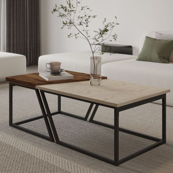 HANAH HOME Set klub stolova Verona P0024623 2/1, braon/mermerna krem