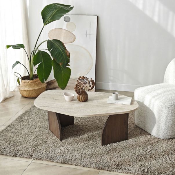 HANAH HOME Klub sto Rock, mermerna krem/braon
