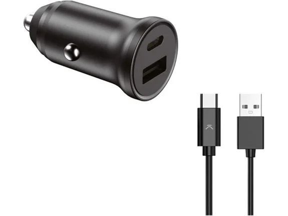 KSIX Set auto punjač 20W USB-A+USB-C + KABL USB na TIP C 1m BXCRC20W