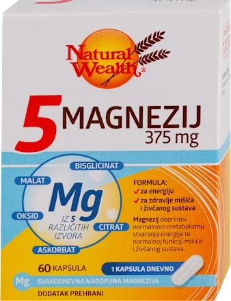 Natural Wealth
5 MAGNEZIJ 375mg kapsule, 60 kom
Dodatak ishrani