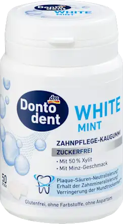 Dontodent
White Mint Dražirana guma za žvakanje bez šećera sa ukusom nane, sa zaslađivačima, 50 kom