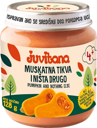 juvitana
Dečija kašica - muskatna tikva i ništa drugo, od 4. meseca, 128 g
Dijetetska namirnica