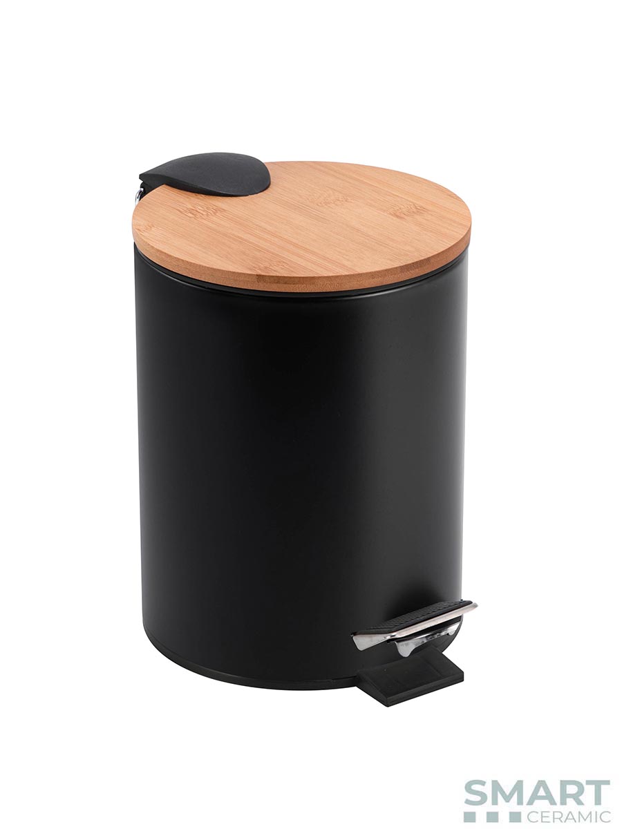 Kanta za otpatke crno/drvo okrugla 3L Smart Ceramic