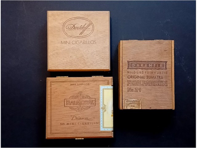 3 drvene prazne kutije za cigare
