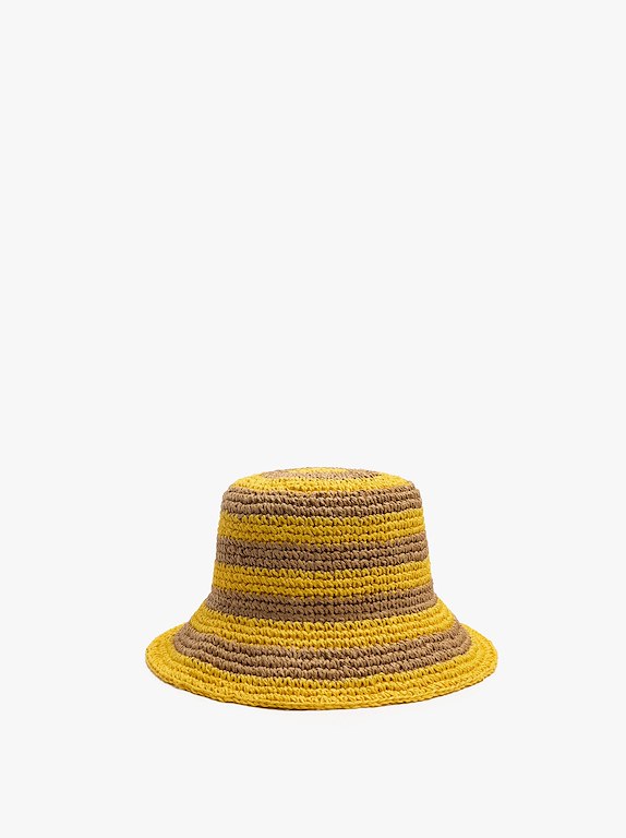 BUCKET HAT WITH PAPER STRAW EFFECT AND STRIPES