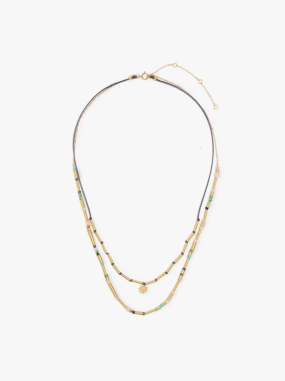 DOUBLE NECKLACE WITH STONES GOLD PLATED - 925 STERLING SILVER