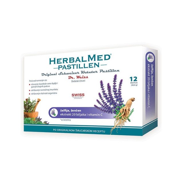 HERBALMED ŽALFIJA + ŽENSEN pastile, 12kom