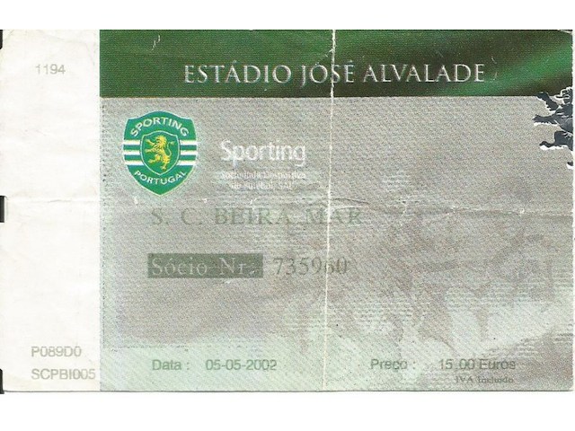 SPORTING LISBOA-S.C.BEIRA MAR 2002. fudbalska ulaznica