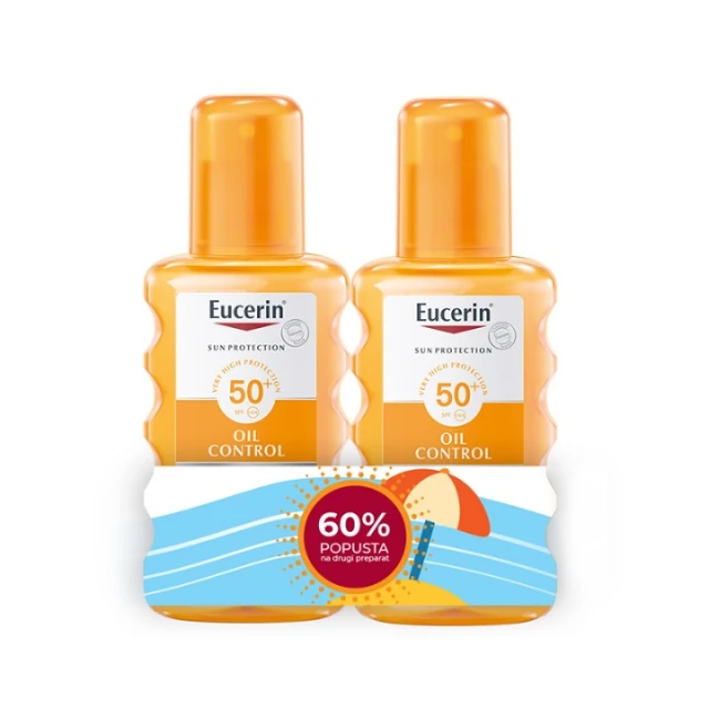 EUCERIN BOX SUN OIL CONTROL TRANSPARENTNI SPREJ SPF50+ 2X200ML PROMO