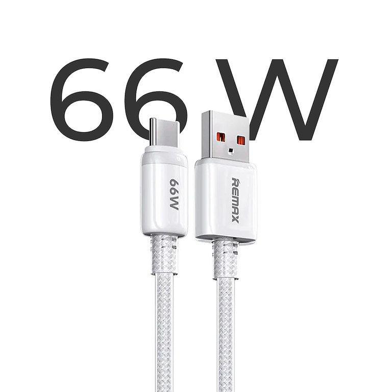 KABL USB A NA TYPE C, REMAX RC-C025 ICY 66W BRZO PUNJENJE, 1.2M, BELI