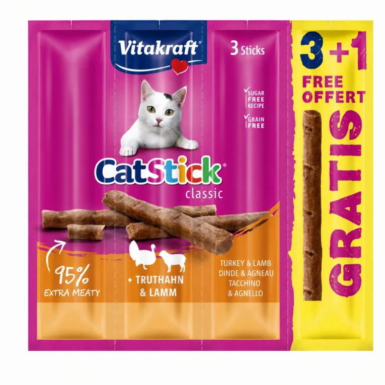 Vitakraft Cat Stick ćuretina i jagnjetina 3+1 GRATIS štapići za mačke 4×6 g