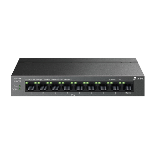 TP-Link LS109P 9-portni 10/100 Mbps PoE+ switch 8 PoE porta 63W 250m