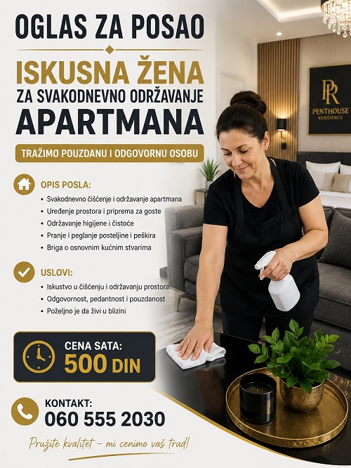 Potrebna žena za održavanje apartmana