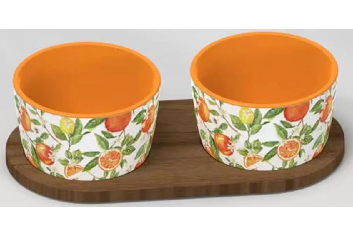 Set dve činije za grickalice na drvenoj dasci ORANGES&LEMONS