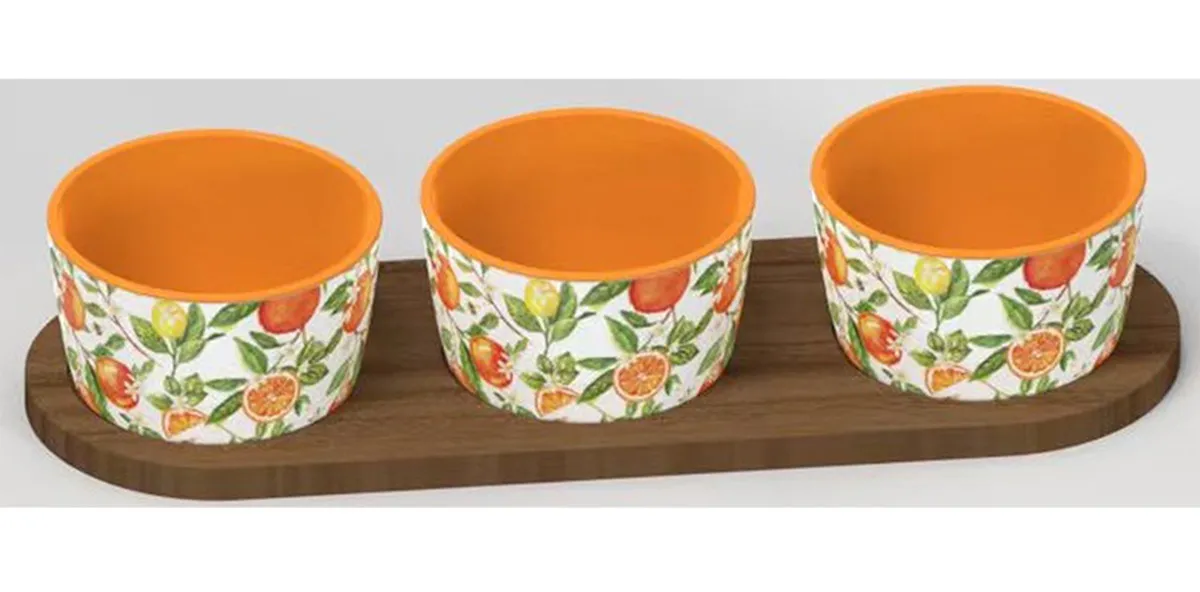 Set tri činije za grickalice na drvenoj dasci ORANGES&LEMONS