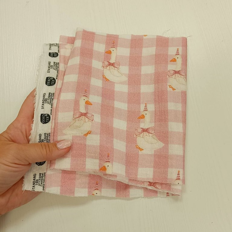 Parče pamuk dupla gaza guske na roze 20×140