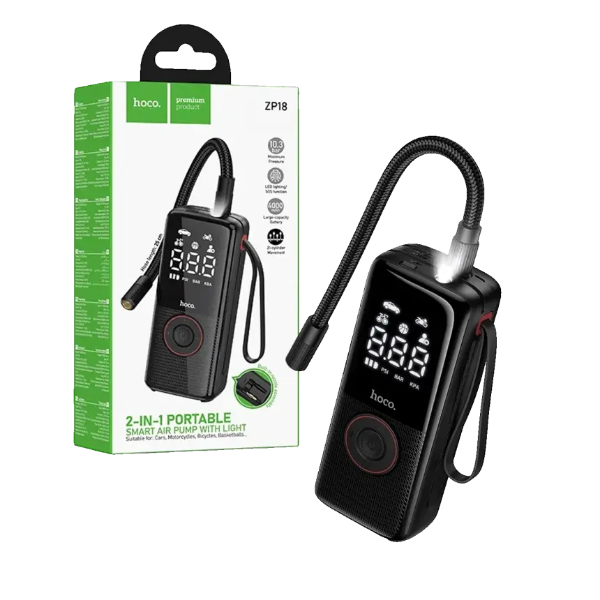 hoco. Auto kompresor, sa svetlom, 3 bar, 4000 mAh - ZP18