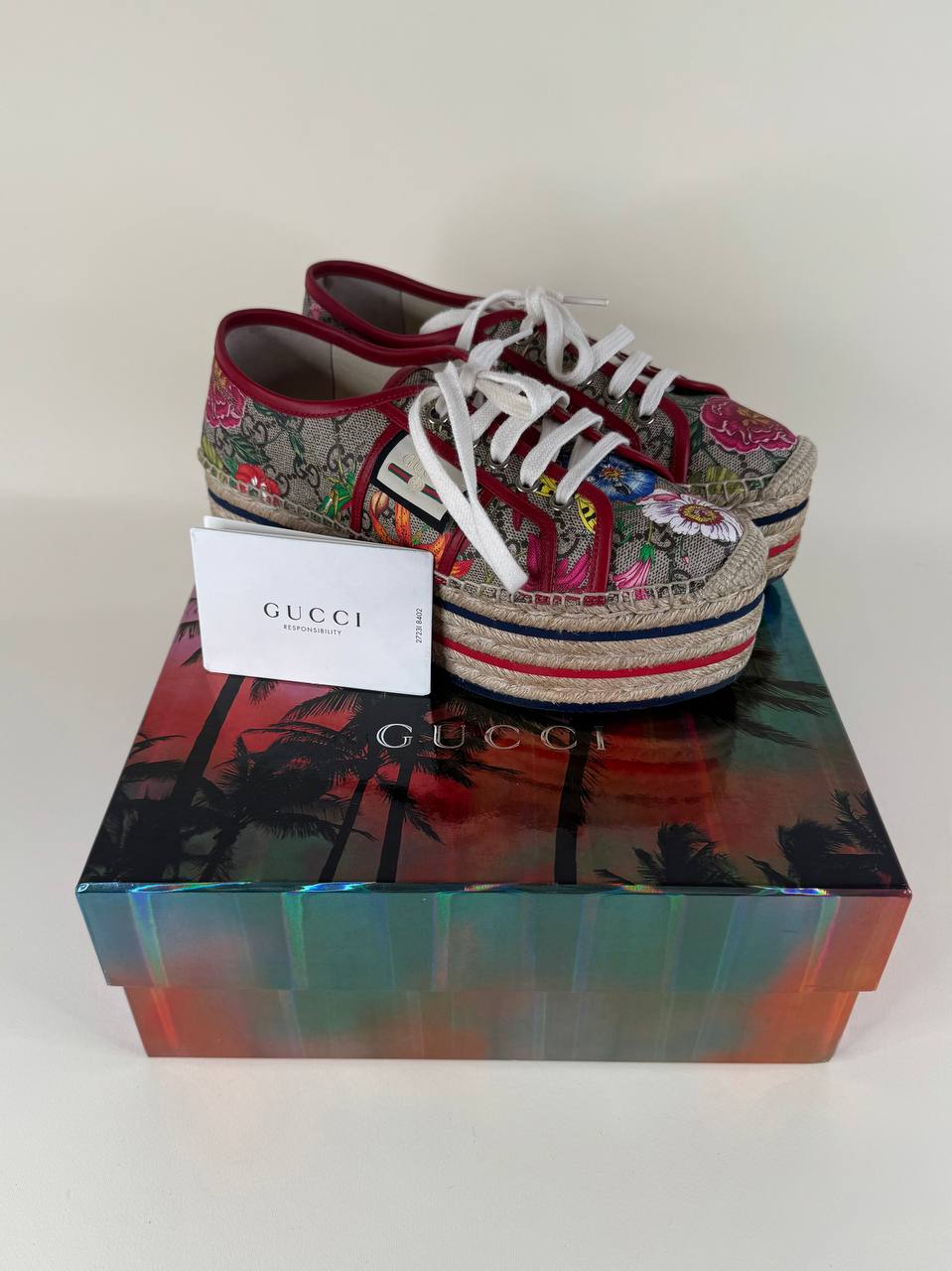 Gucci Floral Lace Up Shoes
