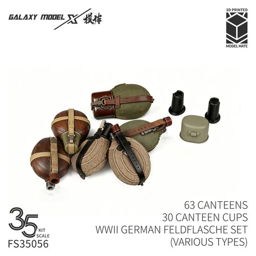 Galaxy-Model FS35056 German WWII Feldflasche Set (Various Types) - 63 Canteens / 30 Canteen Cups (3D-Printed)