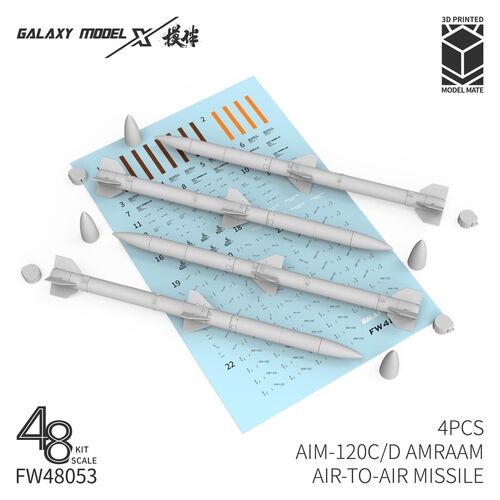 NEW! Galaxy-Model FW48053 AIM-120 C/D AMRAAM Air-to-Air Missile (4 pcs / 3D-Printed)