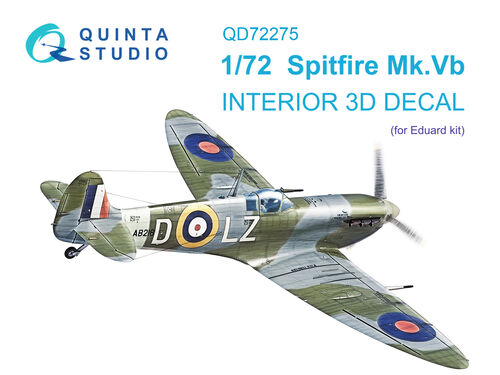 NEW! Quinta Studio QD72275 Supermarine Spitfire Mk.Vb - 3D-Printed & Coloured Interior on Decal Paper (for Eduard Kits)