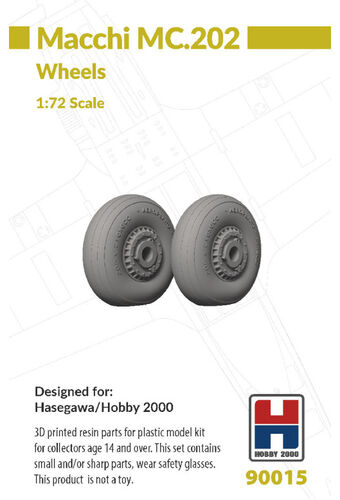 NEW! Hobby 2000 90015 Macchi MC.202 - 3D-Printed Wheels Set (for Hasegawa and Hobby 2000 Kits)