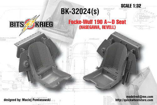 NEW! Bitskrieg 32024 Focke Wulf Fw-190 A-D - Seat (for Hasegawa and Revell Kits)