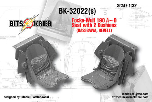 NEW! Bitskrieg 32022 Focke Wulf Fw-190 A-D - Seat with 2 Cushions (for Hasegawa and Revell Kits)