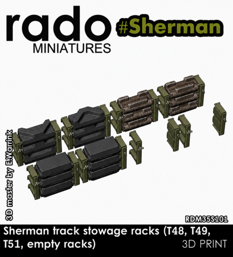 Rado Miniatures 35S101 Sherman 3D-Printed Track Stowage Racks Set No.2 (T48 / T49 / T51 and Empty Racks)