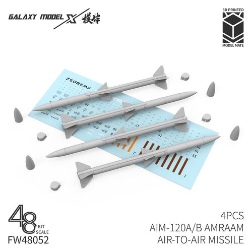 NEW! Galaxy-Model FW48052 AIM-120 A/B AMRAAM Air-to-Air Missile (4 pcs / 3D-Printed)