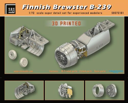 NEW! SBS Model 72101 Finnish Brewster B-239 - Superdetail Set (for Hasegawa & Hobby 2000 Kits / Resin + 3D-Printed + PE Parts)