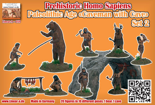 NEW! Linear-A 059 Prehistoric Homo Sapiens - Paleolithic Age "Caveman with Cave" Set 2 (20 Figures)