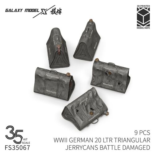 NEW! Galaxy-Model FS35067 German WWII 20 L Triangular Jerrycans Battle Damaged (9 pcs / 3D-Printed)