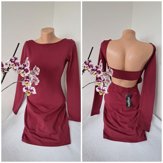 NOVA BOOHOO pamucna bordo haljina vel 36