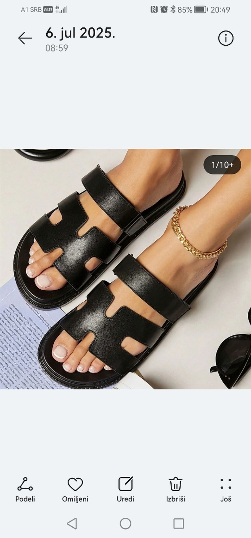 Ženske ravne sandale – crne - Model: slip-on papuče sa dva široka