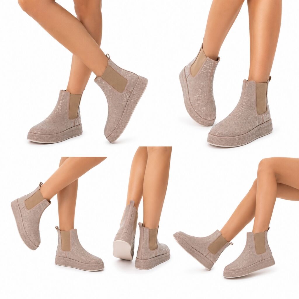 Ženske čizme – bež/ puder ton, slip-on Chelsea model sa platformom i