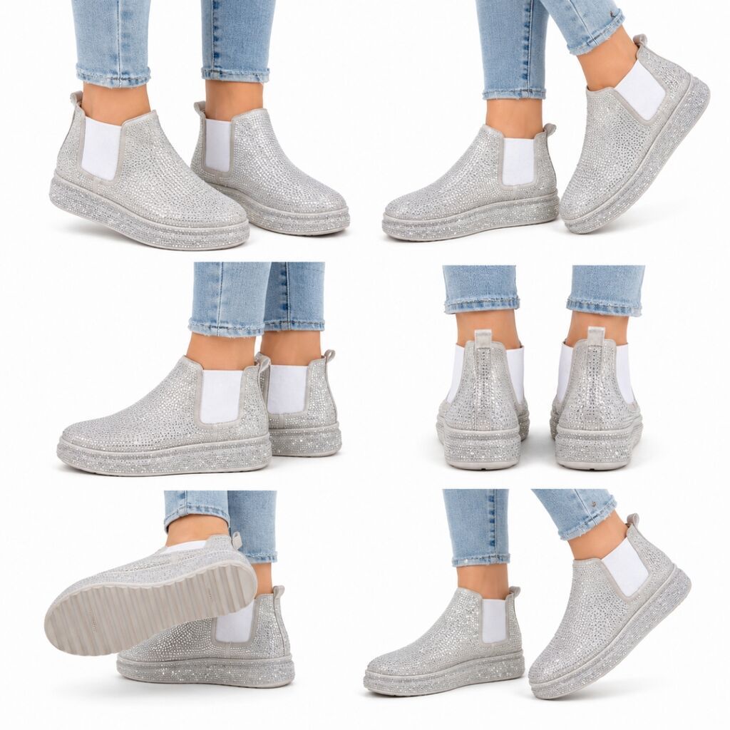 Ženske slip-on čizme sa sjajnim cirkonima - Model: niske Chelsea