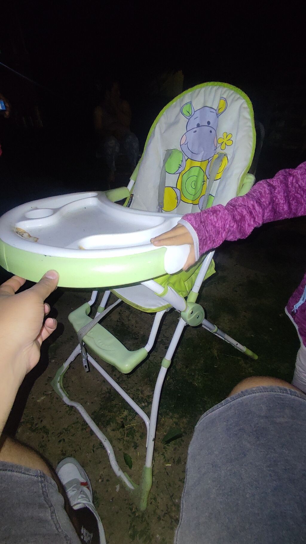 Visoka stolica za hranjenje bebe/decu - Boja: zelena/bela sa printom
