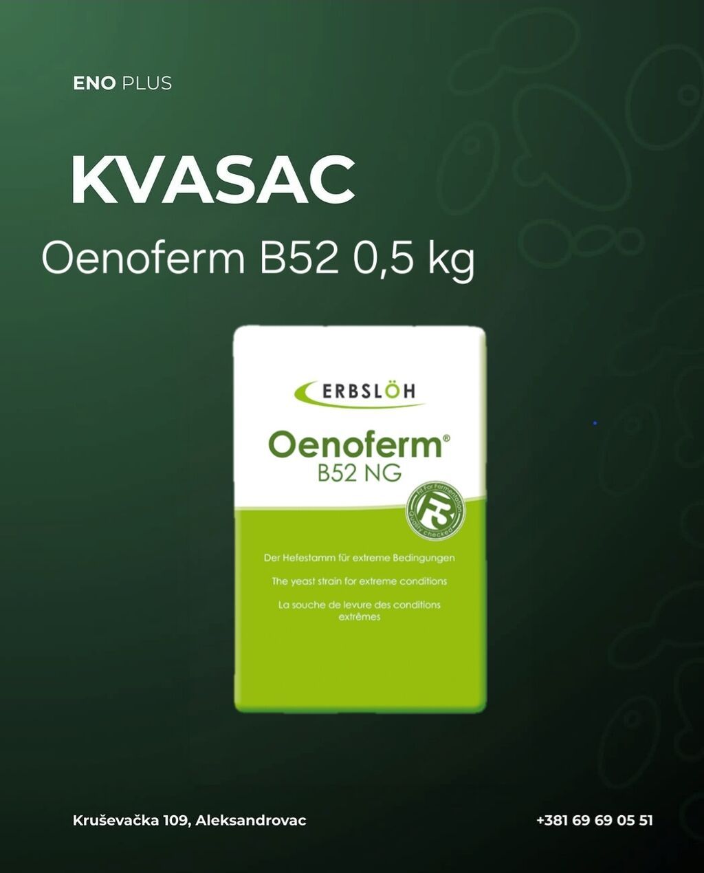 Kvasac ERBSLÖH Oenoferm B52 NG – pakovanje 0,5 kg - Specijalni soj za