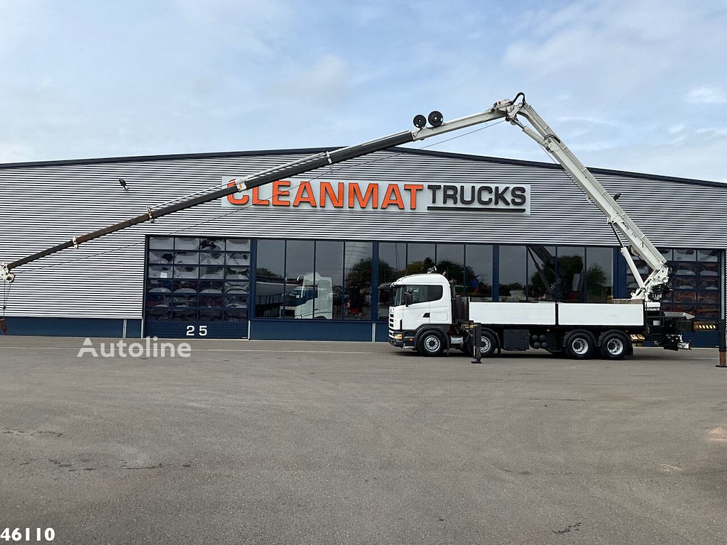 Scania R 144 8x4 Retarder MKG 55 Tonmeter Dachdecker Kran kamion s ravnom platformom