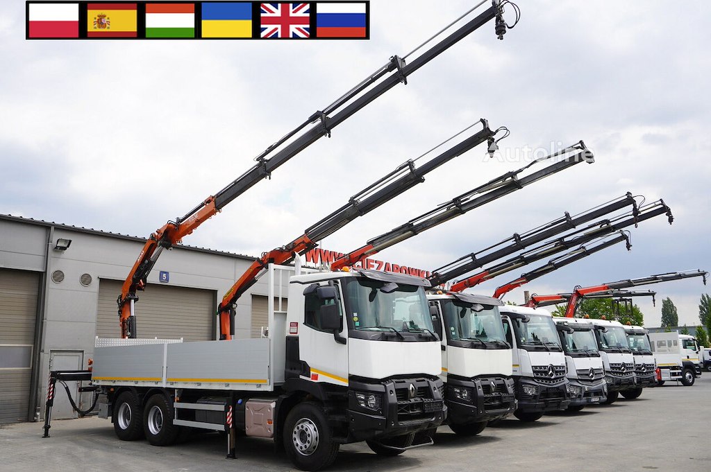 Renault C380 Comfort 6×4 / Atlas 172.3E crane / Range 12.3 m / capacity kamion s ravnom platformom