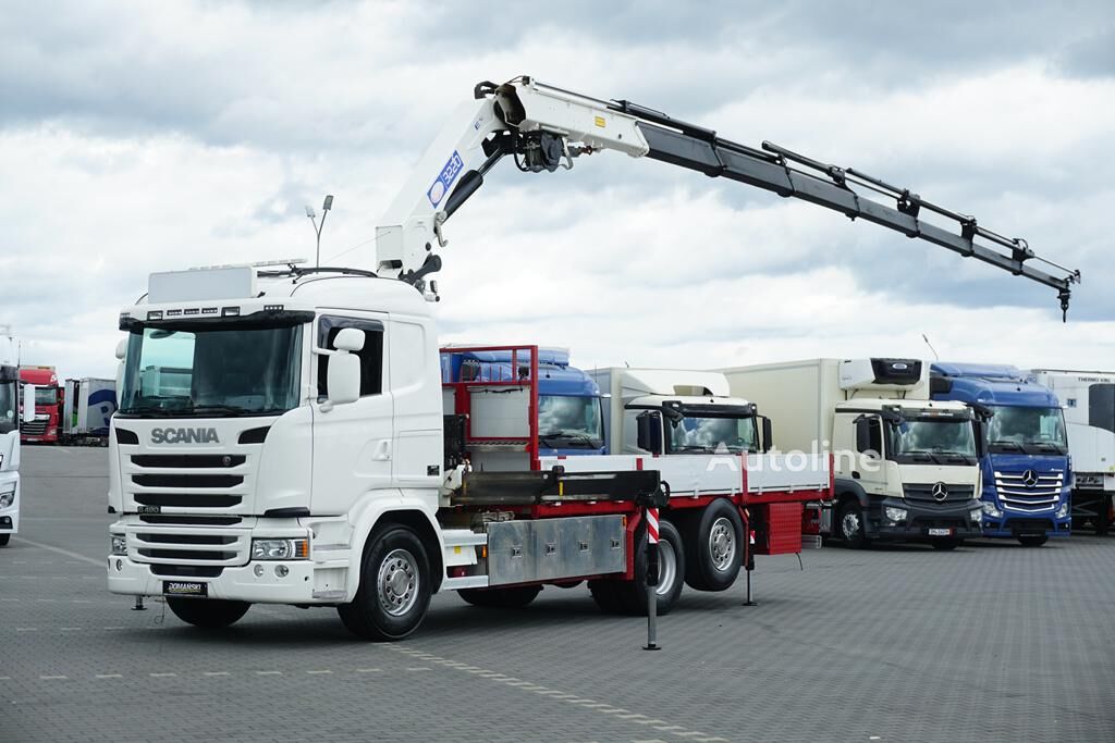 Scania G 490 / 6 X 2 / SKRZYNIOWY + HDS / HMF 3220 K7 / WYSIĘG 18,9 M kamion s ravnom platformom