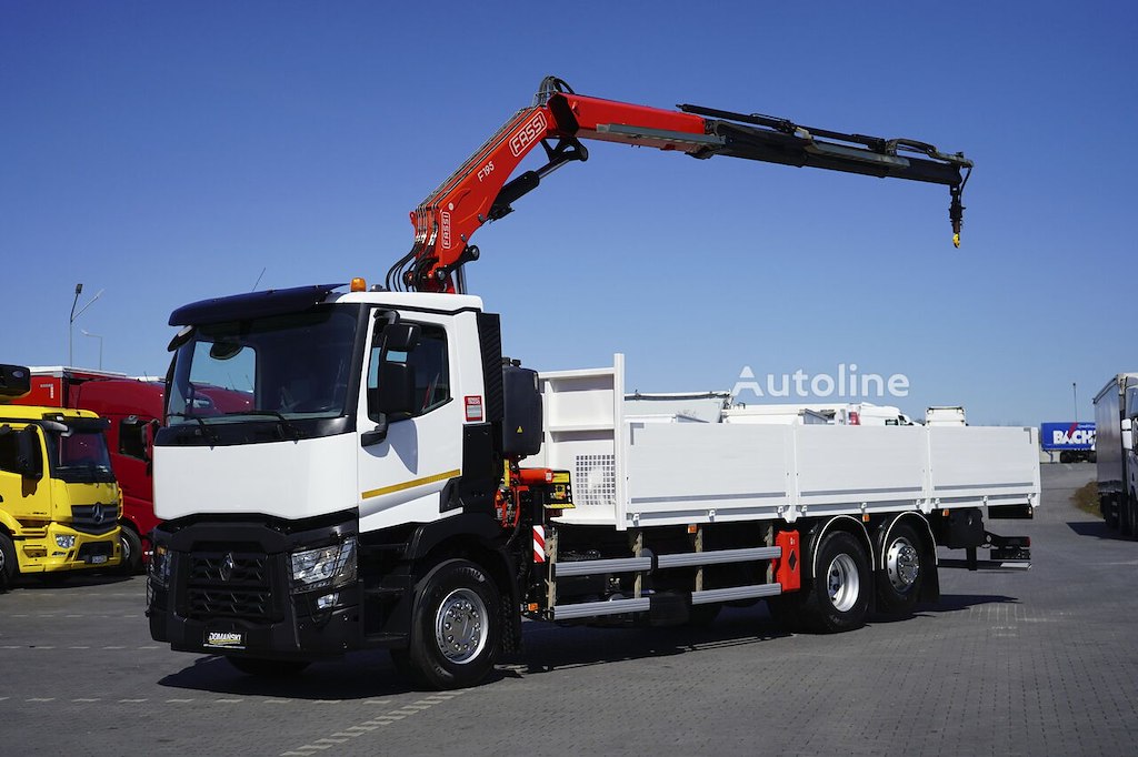 Renault C 430 / 6 X 2 / E 6 / SKRZYNIOWY + HDS / FASSI F 195 / ROTATOR / kamion s ravnom platformom