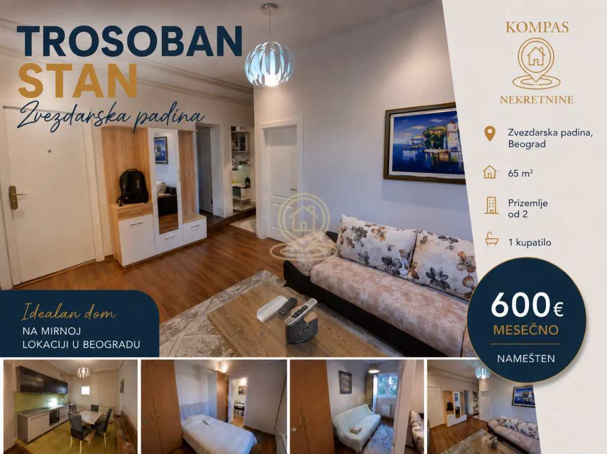 Izdavanje, trosoban stan, 65m², Zvezdara Sve Podlokacije, Beograd