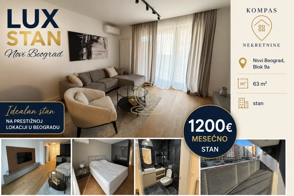 Izdavanje, dvosoban stan, 63m², Novi Beograd Blok 9, Novi Beograd Sve Podlokacije