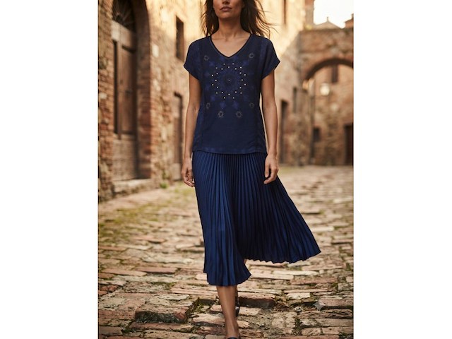 DESIGUAL Original Teget Majica Sa Nitnama i Čipkom - S