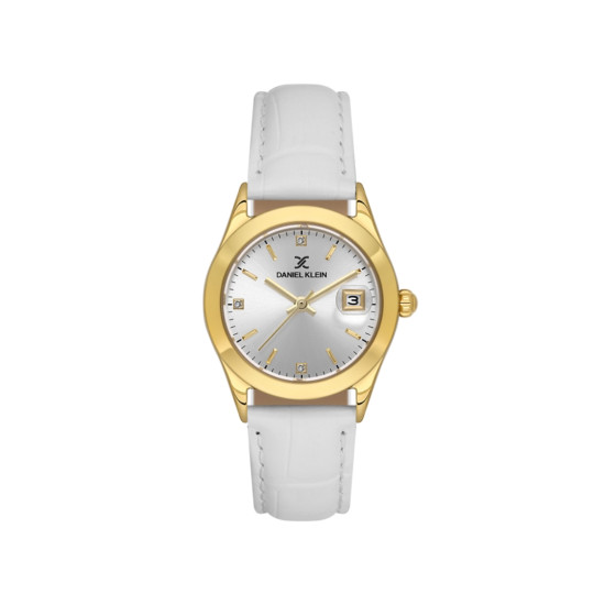 DANIEL KLEIN DK14184-3 ženski sat Gold Elegance White kožni kaiš Sunray Dial 30mm