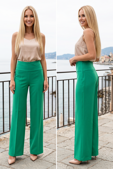 elegantne duge ženske pantalone visokog struka i širokih nogavica ELEMINTA GREEN